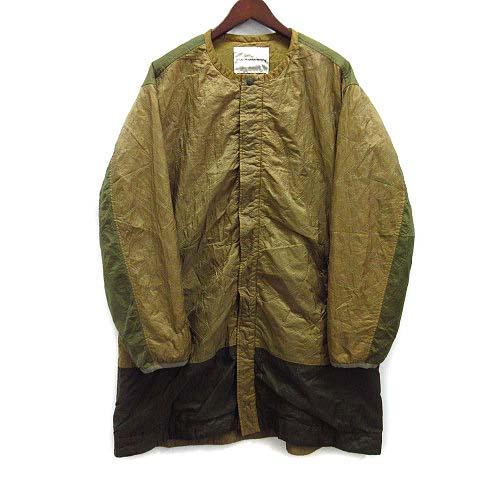 【中古】ホワイトマウンテニアリング White Mountaineering SHRINKED QUILTED NO COLLAR COAT ノーカラー コート 0 アースカラー 20AW