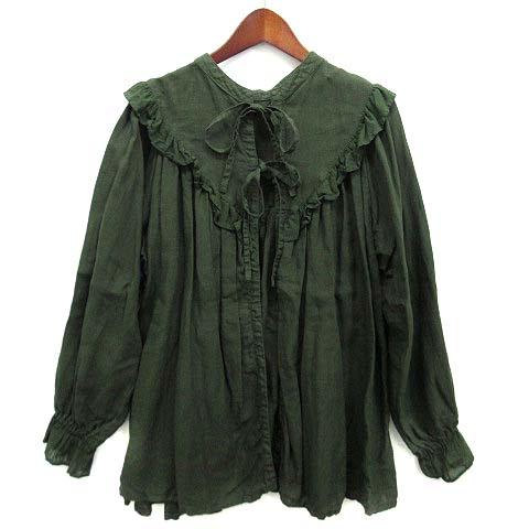 【中古】ネストローブ nest Robe リネン×ボイル 2WAY フリル ブラウス 長袖 2023AW ダークグリーン F 01234-1453 レディース