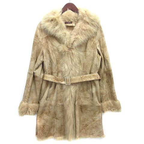【中古】ラ・プリマヴェーラ La Primavera ラビット フォックス ファー コート ベルト付き 毛皮 ベージュ L レディース