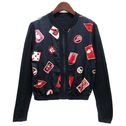 【中古】ピーエスポールスミス PS Paul Smith トラベルバッジ リバーシブル ジャケット サテン ジャガード ネイビー 紺 M レディース