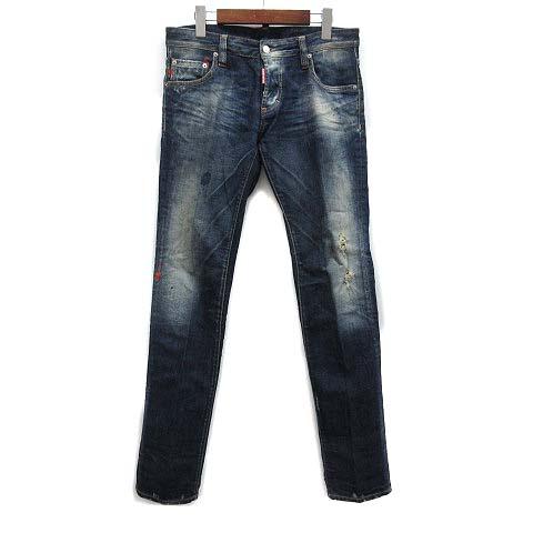 【中古】ディースクエアード DSQUARED2 デニムパンツ ジーンズ センタープレス ダメージ ペンキ USED加工 インディゴ 46 メンズ