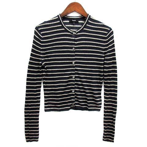 【中古】セオリー Theory 2025SS リネン サマーニット クロップド カーディガン ボーダー NEO SAG HARBOR CROP CARDI ネイビー S 5103702