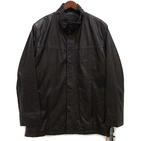 【中古】未使用品 バルマン BALMAIN シワ加工 ラムレザー スタンドカラー ジャケット コート ダークブラウン 3L 大きいサイズ メンズ