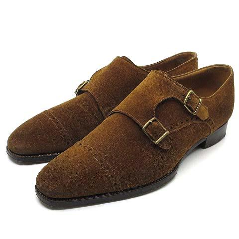 【中古】ガジアーノ&ガーリング GAZIANO&GIRLING メイフェア MAYFAIR ダブルモンク シューズ スエード ブラウン 7E MH71ラスト 約25.5cm