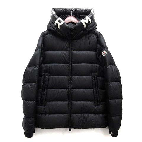 【中古】モンクレール MONCLER サルズマン SALZMAN ダウン ジャケット ロゴ フード付き 2021AW ブラック 黒 1 ☆AA★ メンズ