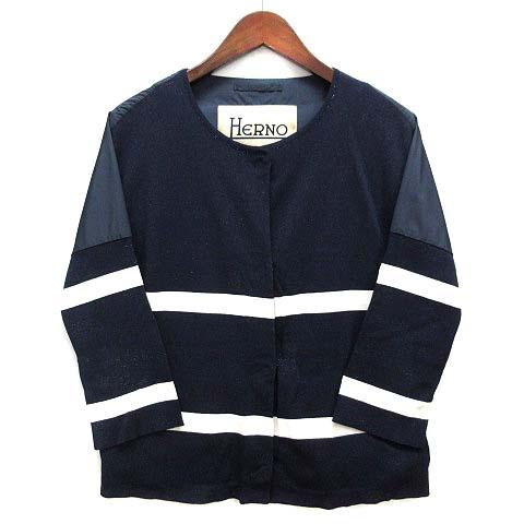 【中古】ヘルノ HERNO 切替 カーディガン ジャケット ラメ ネイビー 紺 40 イタリア製 レディース