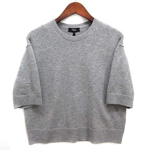 【中古】未使用品 セオリー Theory ウール カシミヤ ニット クロップド Tシャツ 半袖 セーター LANA CASH CROP TEE 2024AW グレー S