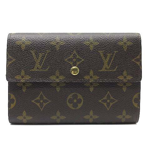 【中古】ルイヴィトン LOUIS VUITTON モノグラム ポルト トレゾール エテュイ パピエ 三つ折り 財布 パスケース付き M61202 レディース