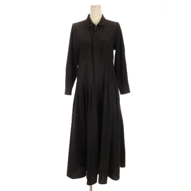 【中古】儀右ヱ門 ギエモン Giemon KUBO KASURI ORIMONO シャツワンピース ロング 長袖 フロントタック ブラウン