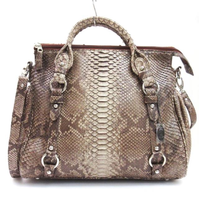 【中古】JRA パイソンレザー ショルダーバッグ ハンドバッグ チャーム付き ブラウン系 ■GY99 レディース