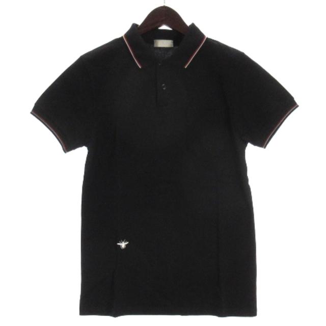 【中古】ディオールオム Dior HOMME エディ期 BEE 刺繍 鹿の子 ポロシャツ 半袖 コットン ブラック XS メンズ