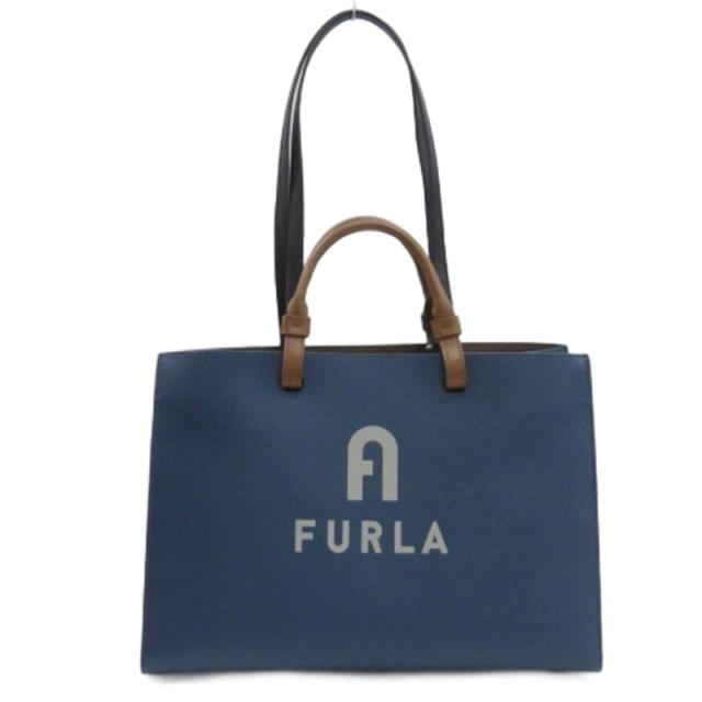 【中古】フルラ FURLA VARSITY STYLE ヴァーシティ スタイル トートバッグ ワンショルダーバッグ レザー ブルー系