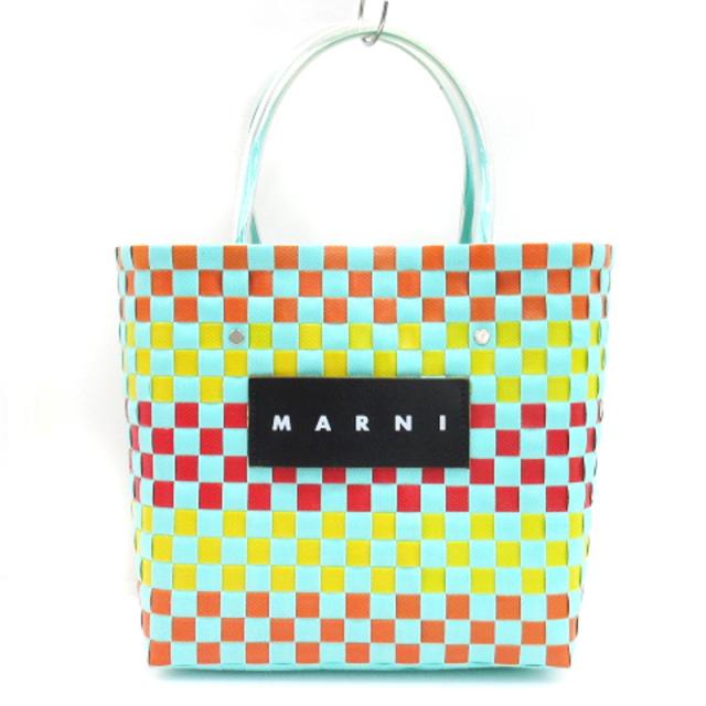 【中古】マルニ MARNI FLOWER CAFE PICNIC BAG 編み込み ピクニック カゴ トートバッグ グリーン系 レディース