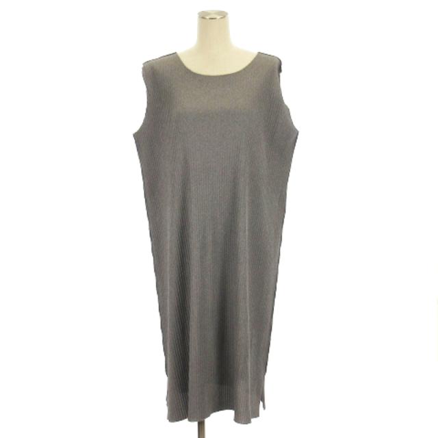 【中古】ミーイッセイミヤケ A-POC INSIDE プリーツ ワンピース ノースリーブ ロング サイドスリット グレー ■GY09