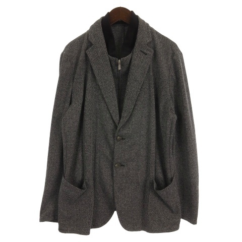 【中古】エンポリオアルマーニ Erkek Ceket フェイクレイヤード ジャケット ジップアップ ヘリンボーン柄 グレー