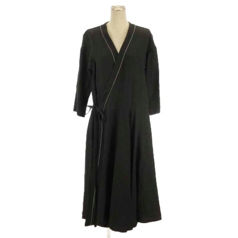 【中古】ガサ GASA カシュクール ワンピース ロング 長袖 リネン チャコールグレー レディース