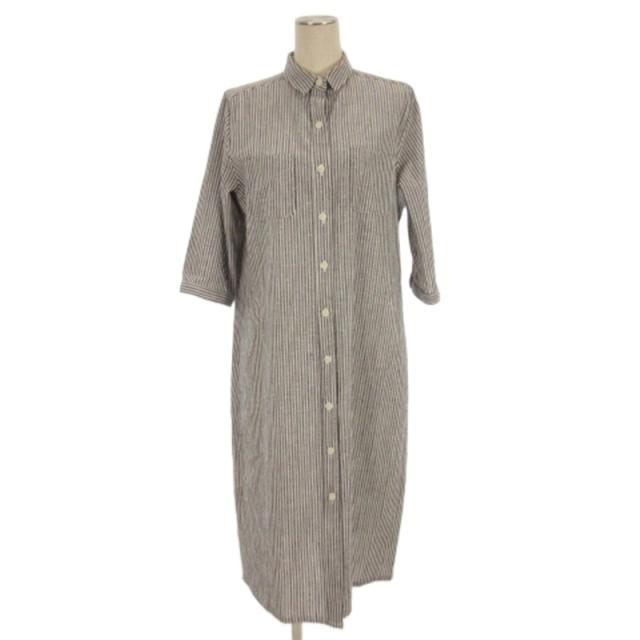 【中古】ギエモン ストライプシャツワンピース ロング 五分袖 ホワイト系 レディース