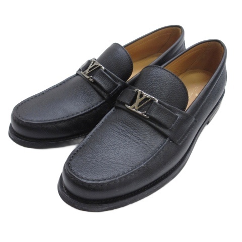 【中古】ルイヴィトン LOUIS VUITTON メジャーローファー レザー LV ロゴ 6.5 ブラック 靴 メンズ