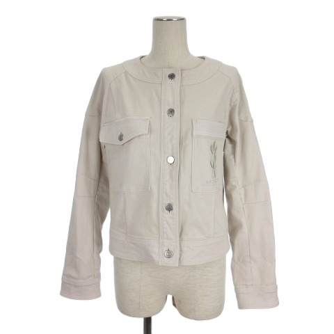 【中古】モラビト MORABITO ノーカラー 刺繍 ジャケット ストレッチ 38 アイボリー レディース