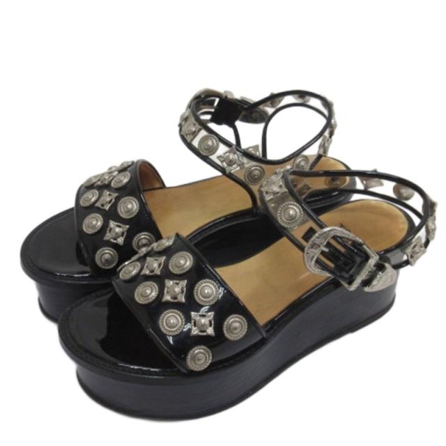 【中古】トーガ プルラ TOGA PULLA メタル装飾 バックル サンダル エナメル ブラック 36 23-23.5cm レディース