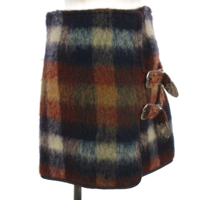 【中古】トーガ プルラ TOGA PULLA チェック ベルト ラップ スカート ミニ ウール モヘア混 TP82-FG263 ブラウン系 34