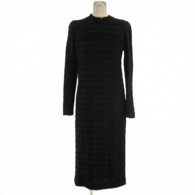 【中古】ウィムガゼット Whim Gazette ツイード ワンピース コート バックボタン ブラック F レディース