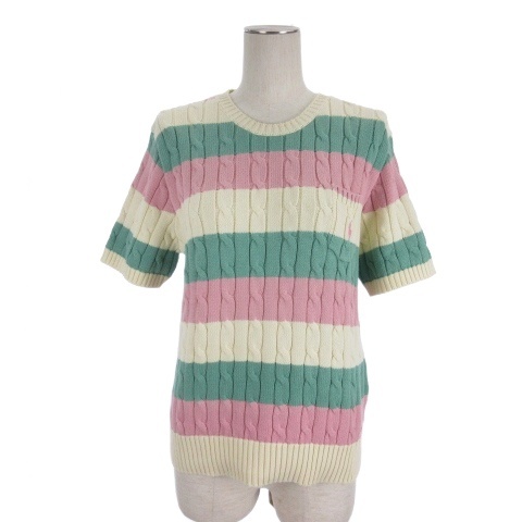 【中古】ポロ ラルフローレン POLO RALPH LAUREN ケーブルニット セーター 半袖 ボーダー L マルチカラー レディース