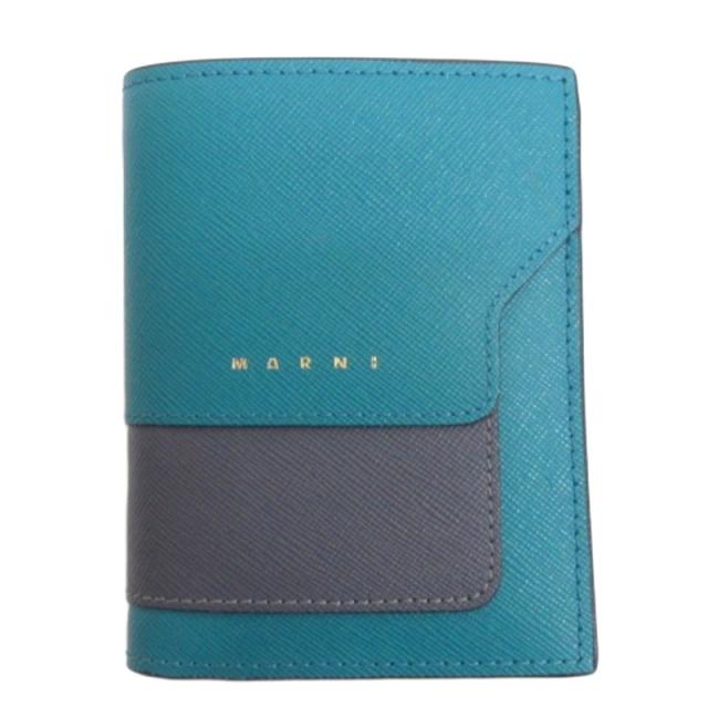 【中古】マルニ MARNI サフィアーノレザー コンパクトウォレット 二つ折り 財布 ブルー系 レディース