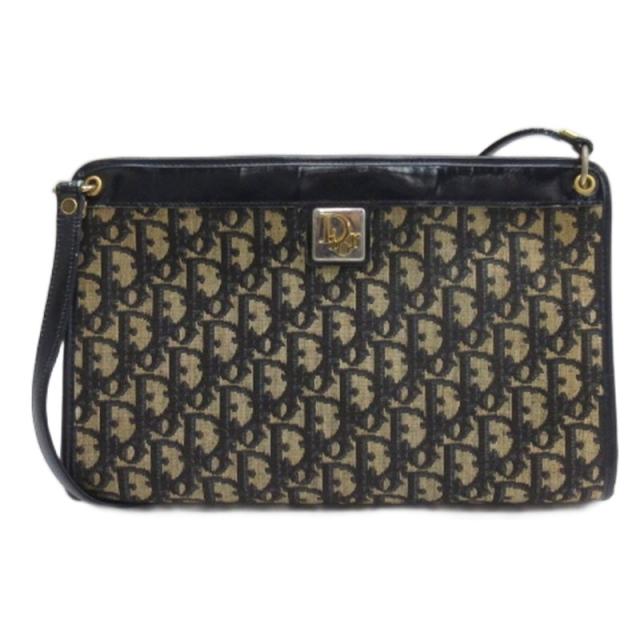 【中古】クリスチャンディオール ヴィンテージ トロッター ショルダーバッグ ロゴ プレート キャンバス レザー