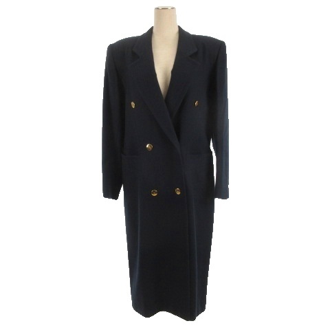 【中古】アクアスキュータム AQUASCUTUM コート ウール ロング 金釦 ネイビー 251209E レディース