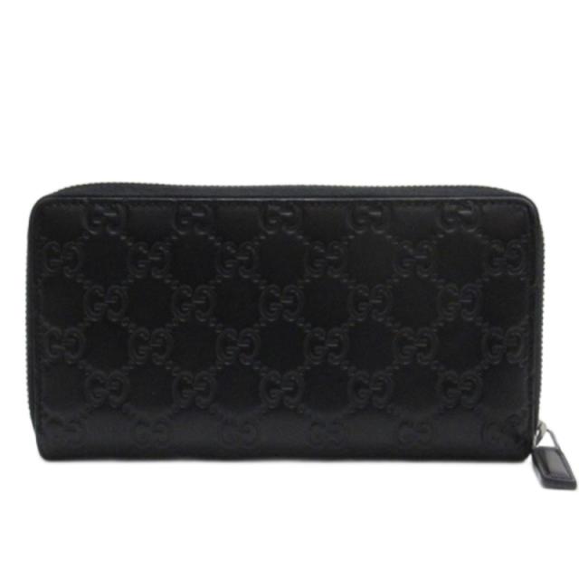 【中古】グッチ GUCCI シマ 長財布 レザー 307897 ブラック メンズ