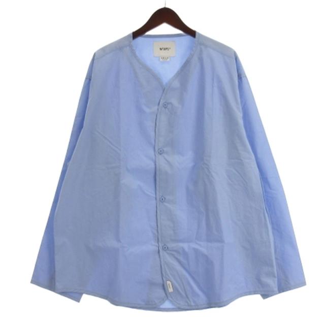 【中古】ダブルタップス WTAPS 25AW Cotton Broadcloth ノーカラーシャツ 長袖 252CWDT-SHM06 ブルー 4 メンズ