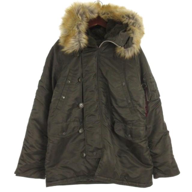 【中古】アルファ ALPHA N-3B フライトジャケット ブルゾン フーディ 中綿 フェイクファー 20024-476 カーキ M メンズ