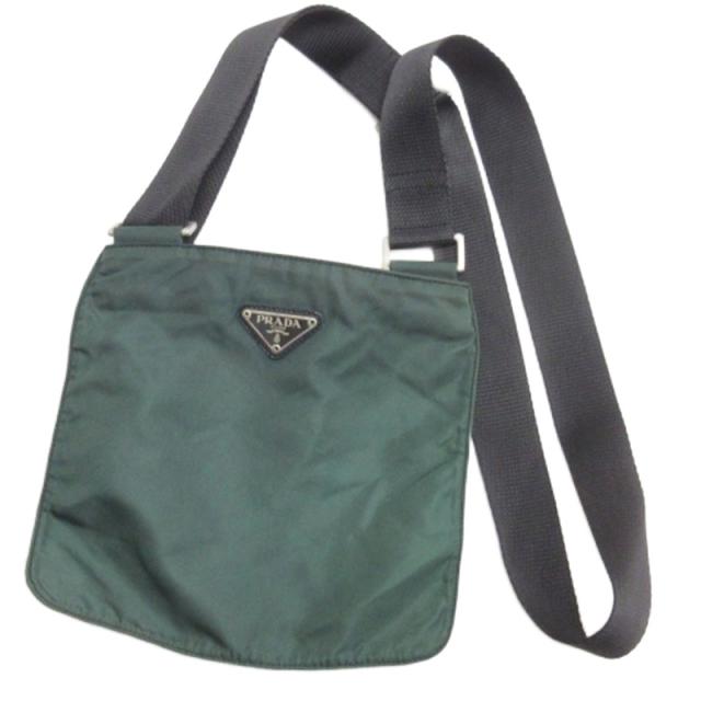 【中古】プラダ PRADA 三角プレート ナイロン ショルダー バッグ グリーン ☆AA★ レディース