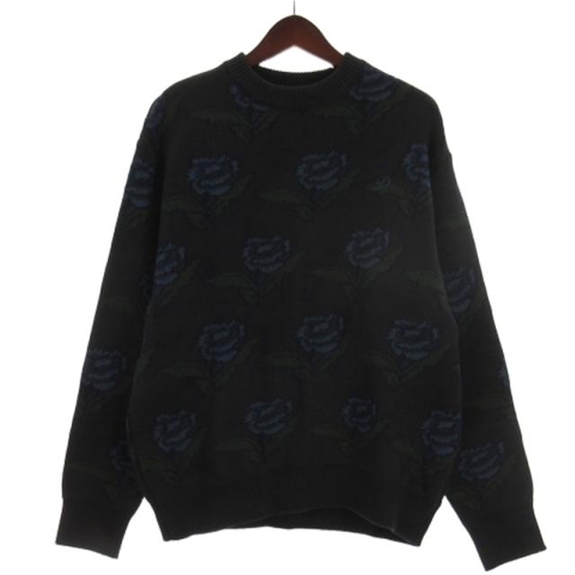 【中古】未使用品 ディアスポラスケートボーズ Diaspora Skateboards タグ付き 花柄 ニット セーター ネイビー系 L