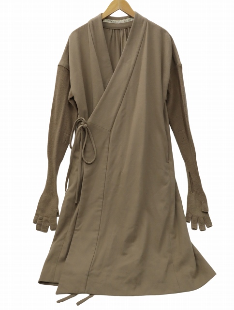 【中古】ガサ GASA 異素材 グローブ ニット ロングコート ベージュ