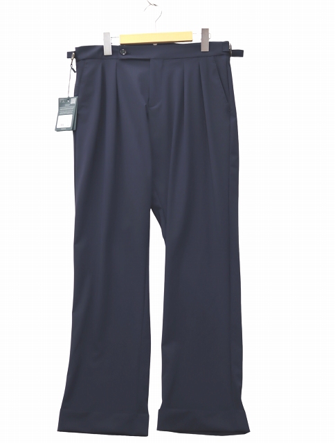 【中古】未使用品 BERWICH SCOTCH NYLON BI-STRETCH ツープリーツ スラックスパンツ 46 NAVY ネイビー ci1975x メンズ