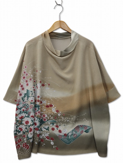 【中古】詩仙堂 HITOSHI TAMURA  和柄 ちりめん プリント プルオーバー ブラウス/ワイド パンツ セットアップ