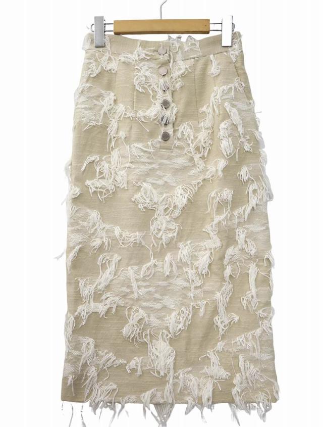 【中古】未使用品 アキラナカ AKIRA NAKA ウエストボタン ジャガード フリンジ タイトスカート 1 BEIGE(ベージュ)