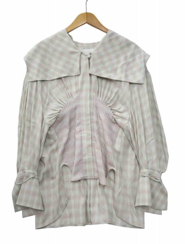 【中古】マメクロゴウチ Linen Mix Ombre Check Sailor Collar Blouse 1 MINTGREEN(ミントグリーン) レディース