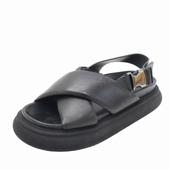 【中古】モンクレール MONCLER 22cm SOLARISSE ソラリス クロスストラップ レザーサンダル 35 ブラック レディース