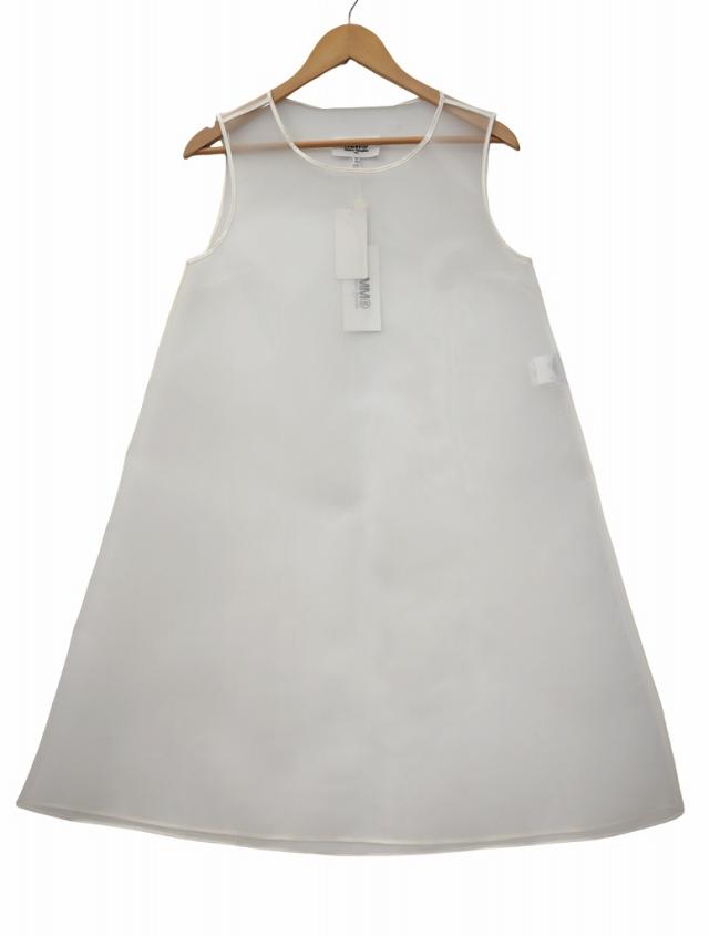 【中古】エムエムシックス メゾンマルジェラ ナイロン クルーネック ノースリーブ メッシュ ワンピース 40 ホワイト