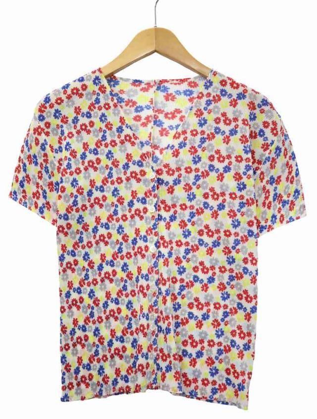 【中古】プリーツプリーズ PLEATS PLEASE カラフルフラワー プリーツ 半袖 シャツ 3 MULTICOLOR(マルチカラー) 春夏