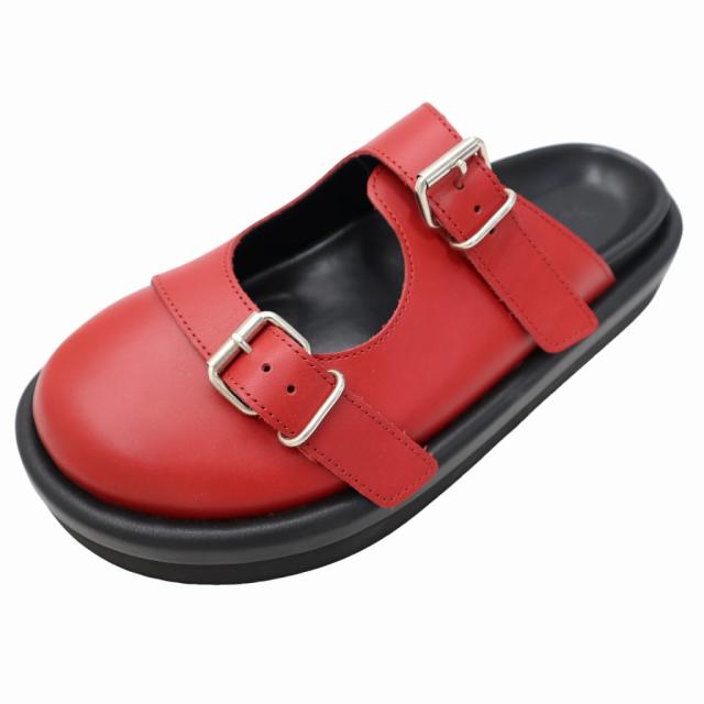 【中古】ワイズ Y's レザー ダブルモンクストラップ サンダル 5(27cm相当) RED(レッド) 春夏 レディース