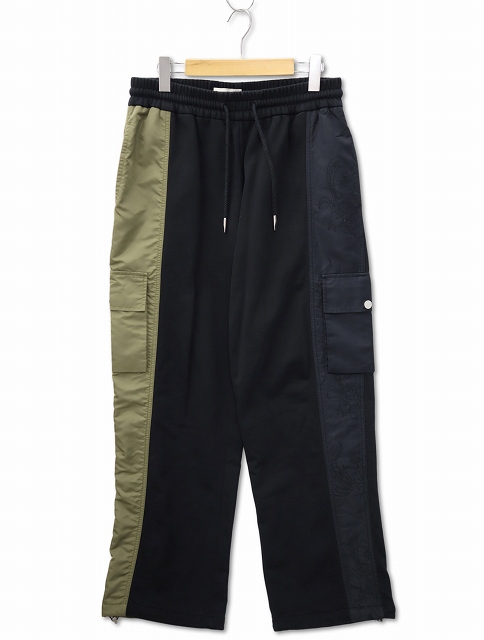 【中古】FenG CHen WANG フェン・チェン・ワン 刺繍 再構築 スウェット カーゴパンツ M BLACK/KHAKI(ブラック/カーキ)