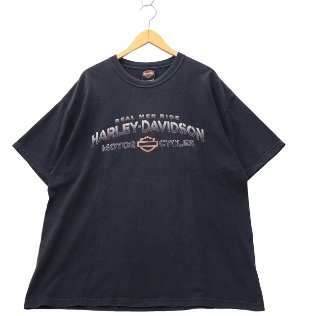 【中古】HARLEY DAVIDSON 80s後期 ヴィンテージ Hanesタグ 半袖 クルーネック コットン Tシャツ XL ブラック メンズ