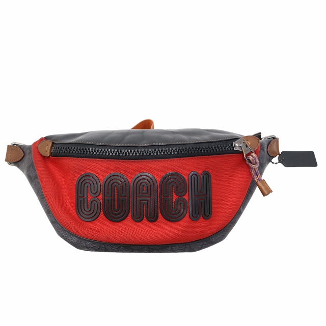 【中古】コーチ COACH RIVINGTON BELT BAG リビングトン ベルトバッグ ショルダーバッグ チャコール × レッド メンズ