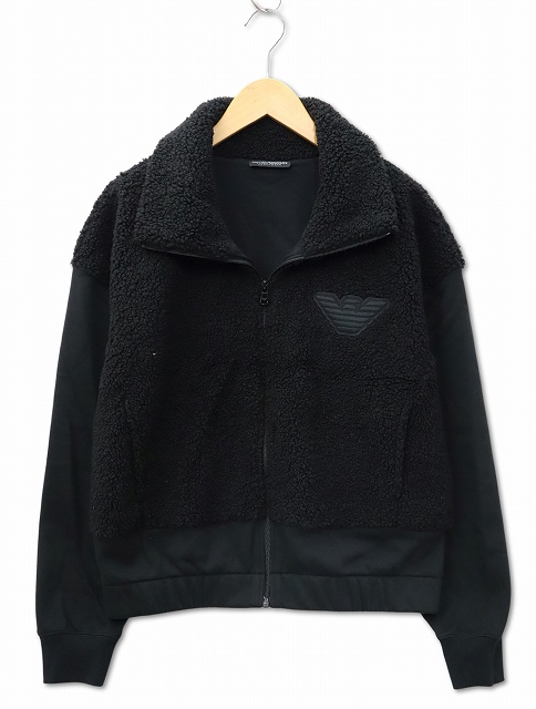 【中古】EMPORIO ARMANI UNDERWEAR イーグルパッチ 異素材切替 ジップ ボア ブルゾン ジャケット M BLACK(ブラック)
