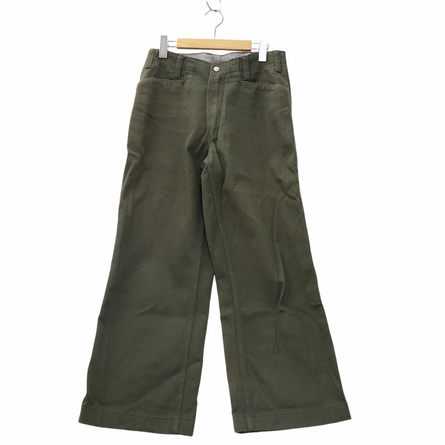 【中古】TENDERLOIN ピケ ジップフライ テーパード コットン コーデュロイ パンツ XS GREEN グリーン メンズ