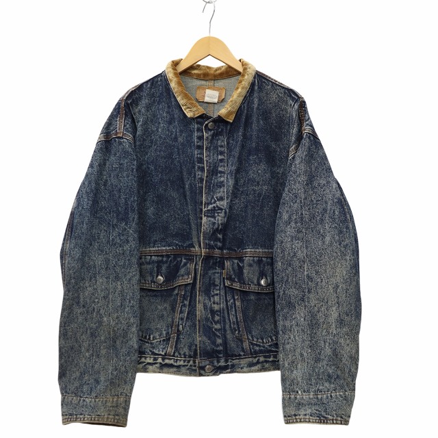 【中古】Levi's 80s USA製 襟コーデュロイ 比翼ボタン シンチバック デニムジャケット XL インディゴ メンズ
